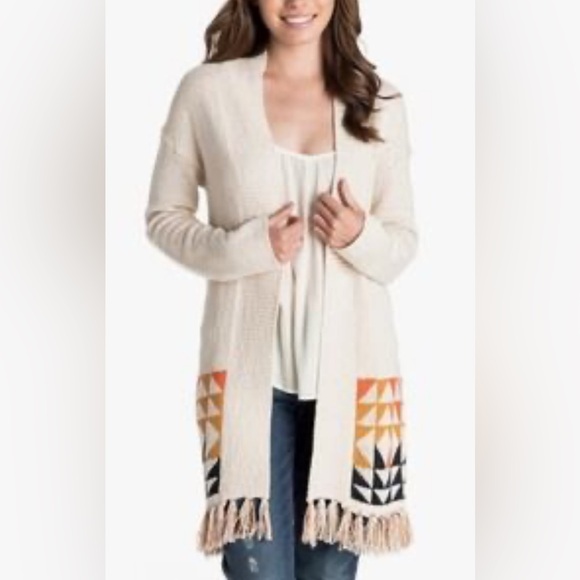 Roxy | Sweaters | Roxy Near Future Open Front Fringe Boho Cardigan With ...